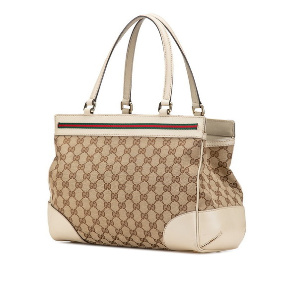 Gucci | Bags | Gucci Bag Beige Leather Mayfair Tote Canvas White Gg ...